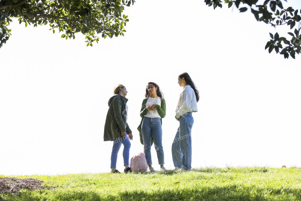 Group of young women standing outside in a park talking – Mindframe ...